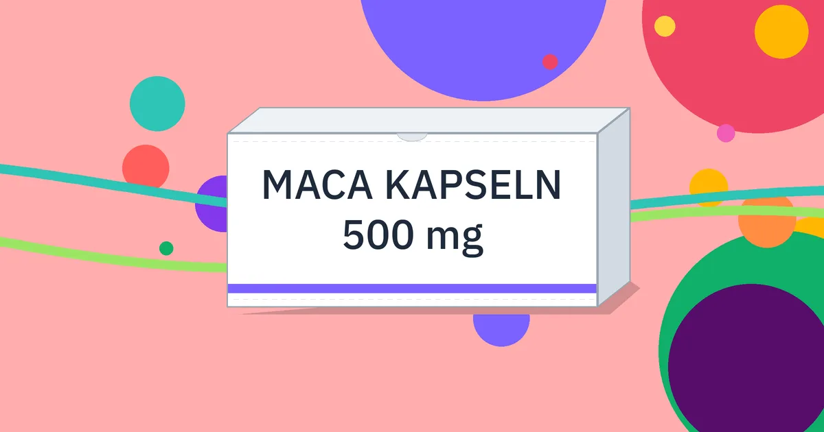 Symbolbild: Packung mit der Aufschrift MACA KAPSELN 500 mg (PZN 13541648) – Verfügbarkeit und Bezug in Apotheken in Frankfurt am Main
