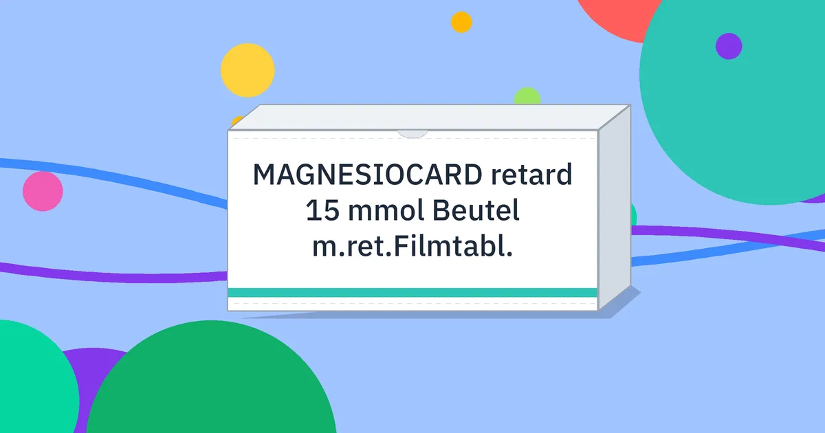 Symbolbild: Packung mit der Aufschrift MAGNESIOCARD retard 15 mmol Beutel m.ret.Filmtabl. (PZN 06800807) – Verfügbarkeit und Bezug in Apotheken in Frankfurt am Main
