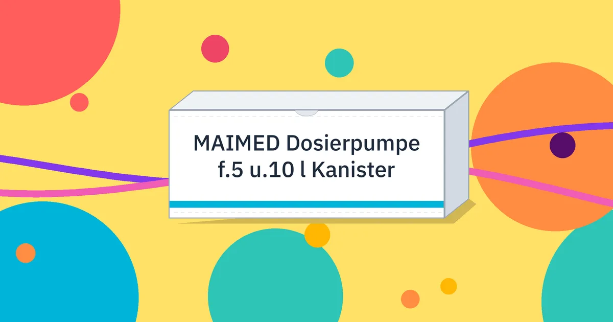 Symbolbild: Packung mit der Aufschrift MAIMED Dosierpumpe f.5 u.10 l Kanister (PZN 05736065) – Verfügbarkeit und Bezug in Apotheken in Frankfurt am Main