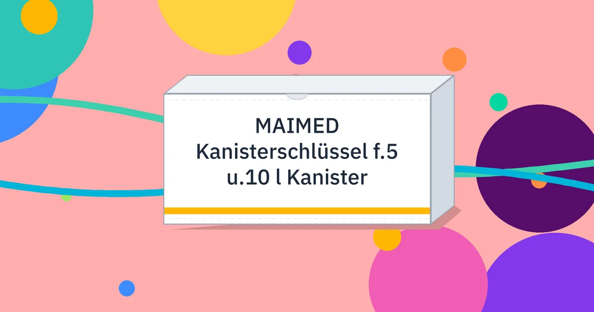 Symbolbild: Packung mit der Aufschrift MAIMED Kanisterschlüssel f.5 u.10 l Kanister (PZN 05736007) – Verfügbarkeit und Bezug in Apotheken in Frankfurt am Main