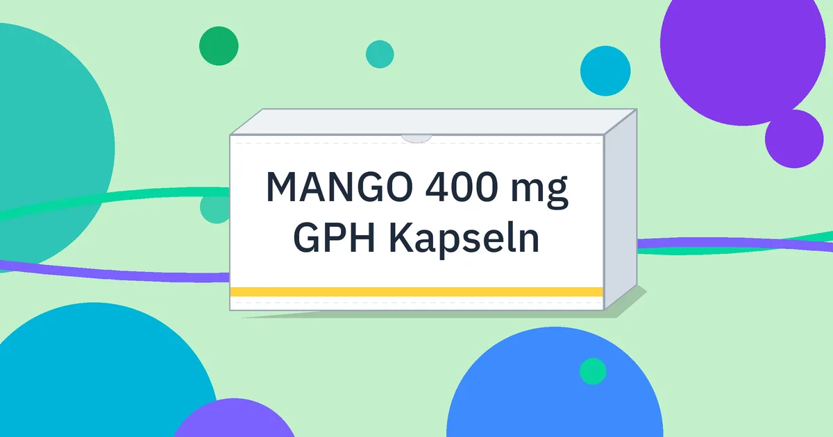 Symbolbild: Packung mit der Aufschrift MANGO 400 mg GPH Kapseln (PZN 03443235) – Verfügbarkeit und Bezug in Apotheken in Frankfurt am Main