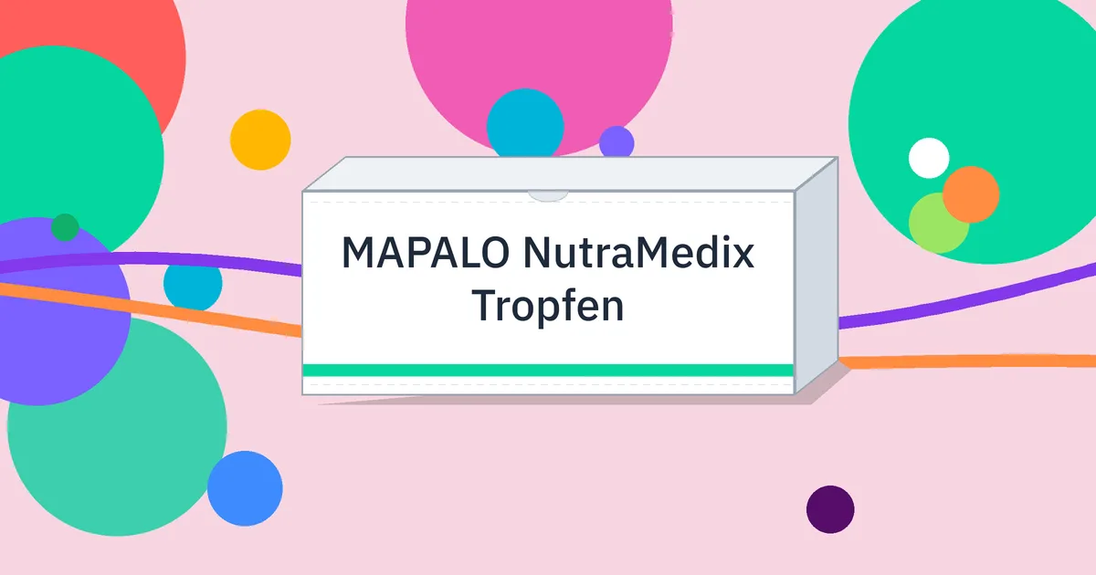 Symbolbild: Packung mit der Aufschrift MAPALO NutraMedix Tropfen (PZN 18103491) – Verfügbarkeit und Bezug in Apotheken in Frankfurt am Main