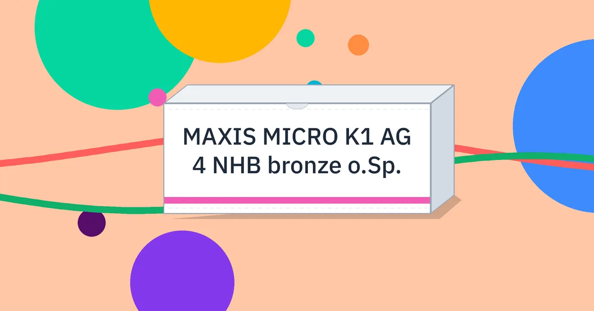 Symbolbild: Packung mit der Aufschrift MAXIS MICRO K1 AG 4 NHB bronze o.Sp. (PZN 17672643) – Verfügbarkeit und Bezug in Apotheken in Frankfurt am Main