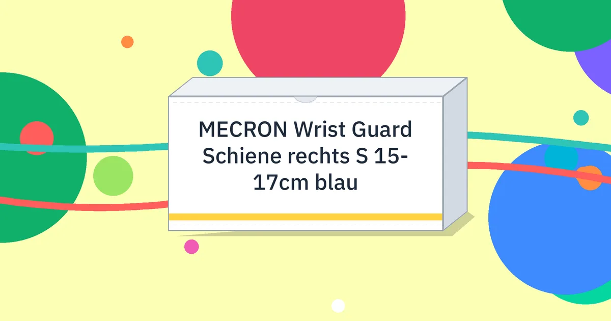 Symbolbild: Packung mit der Aufschrift MECRON Wrist Guard Schiene rechts S 15-17cm blau (PZN 16630743) – Verfügbarkeit und Bezug in Apotheken in Frankfurt am Main