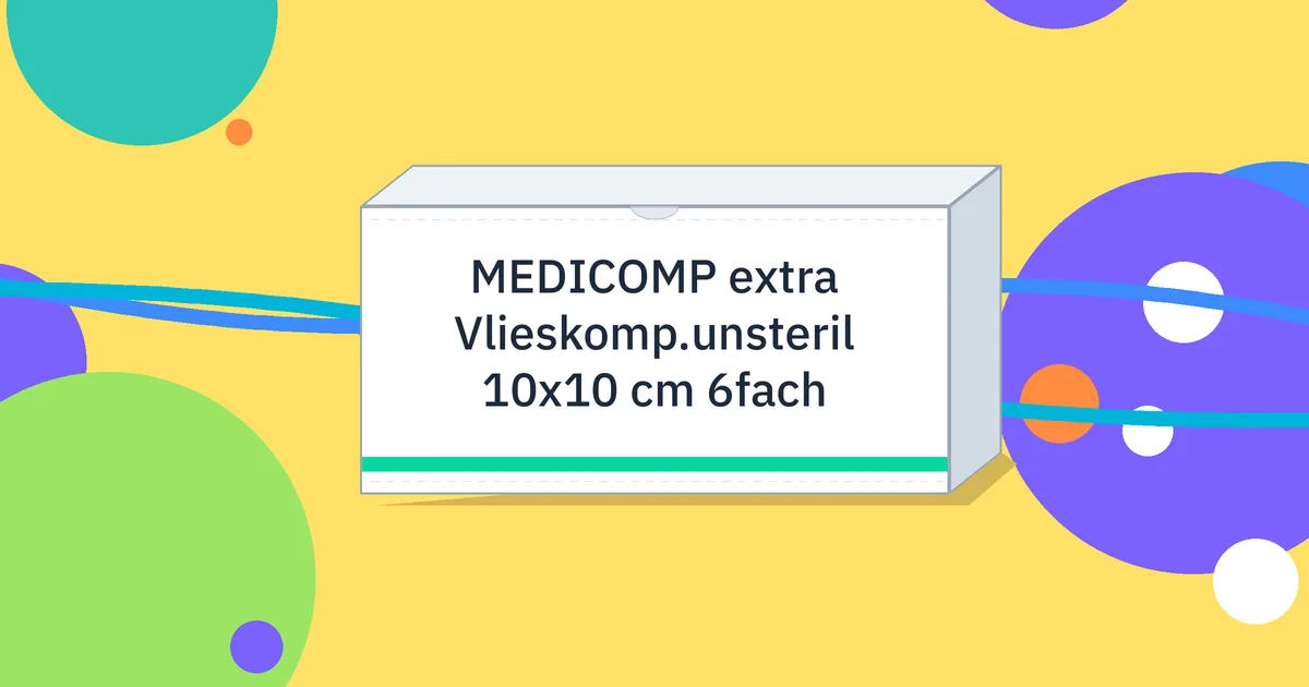 Symbolbild: Packung mit der Aufschrift MEDICOMP extra Vlieskomp.unsteril 10x10 cm 6fach (PZN 04783938) – Verfügbarkeit und Bezug in Apotheken in Frankfurt am Main