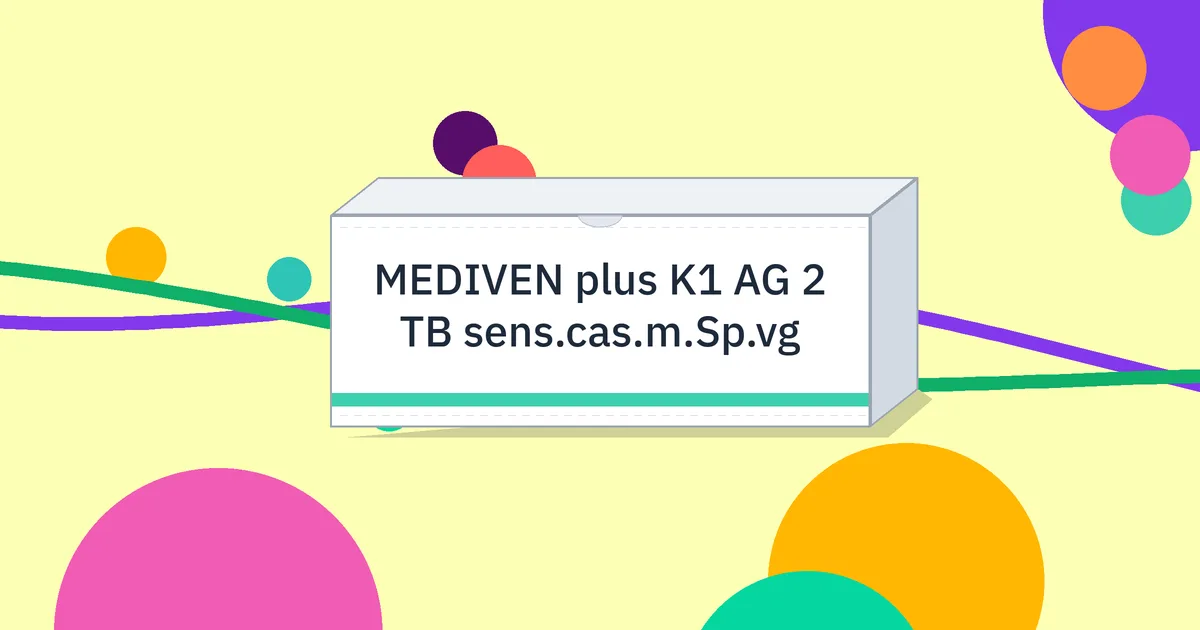 Symbolbild: Packung mit der Aufschrift MEDIVEN plus K1 AG 2 TB sens.cas.m.Sp.vg (PZN 15063839) – Verfügbarkeit und Bezug in Apotheken in Frankfurt am Main