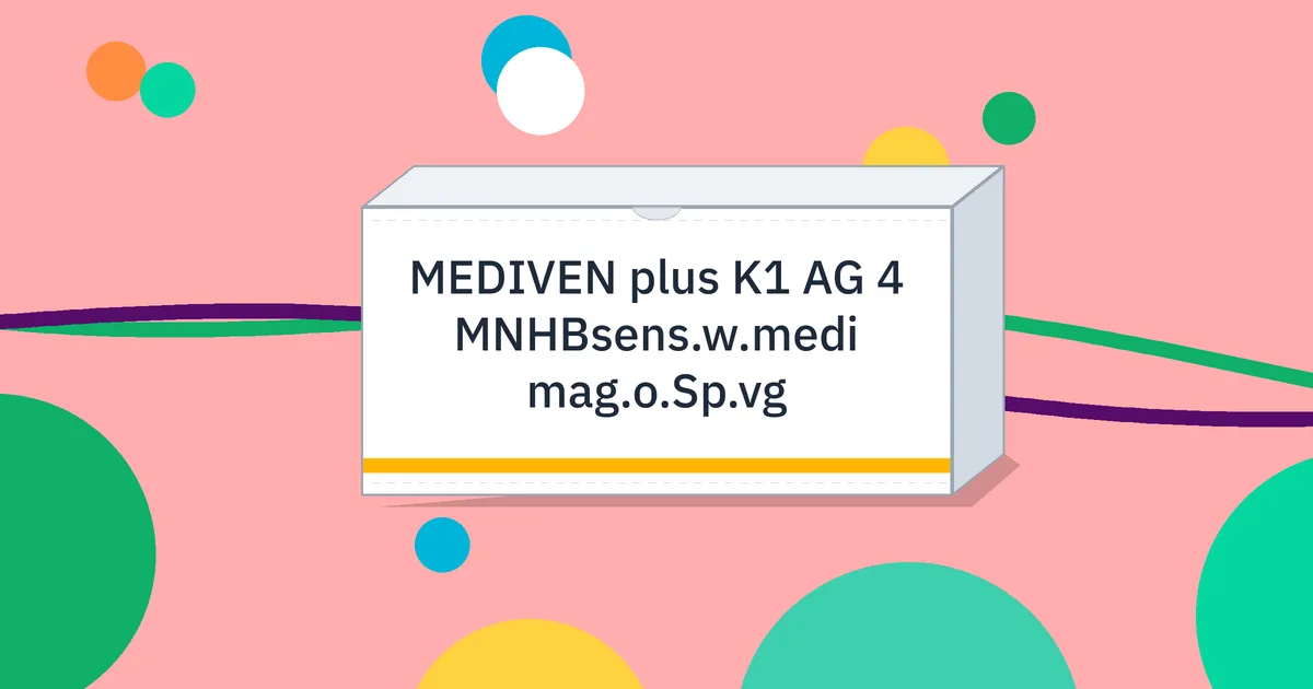 Symbolbild: Packung mit der Aufschrift MEDIVEN plus K1 AG 4 MNHBsens.w.medi mag.o.Sp.vg (PZN 15918755) – Verfügbarkeit und Bezug in Apotheken in Frankfurt am Main