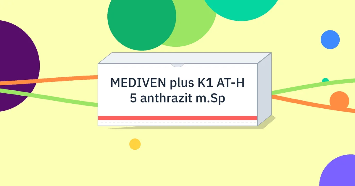Symbolbild: Packung mit der Aufschrift MEDIVEN plus K1 AT-H 5 anthrazit m.Sp (PZN 15035441) – Verfügbarkeit und Bezug in Apotheken in Frankfurt am Main