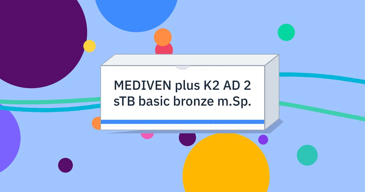 Symbolbild: Packung mit der Aufschrift MEDIVEN plus K2 AD 2 sTB basic bronze m.Sp. (PZN 15096164) – Verfügbarkeit und Bezug in Apotheken in Frankfurt am Main