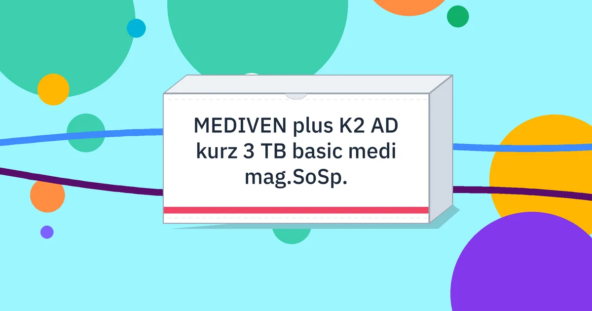 Symbolbild: Packung mit der Aufschrift MEDIVEN plus K2 AD kurz 3 TB basic medi mag.SoSp. (PZN 15098683) – Verfügbarkeit und Bezug in Apotheken in Frankfurt am Main