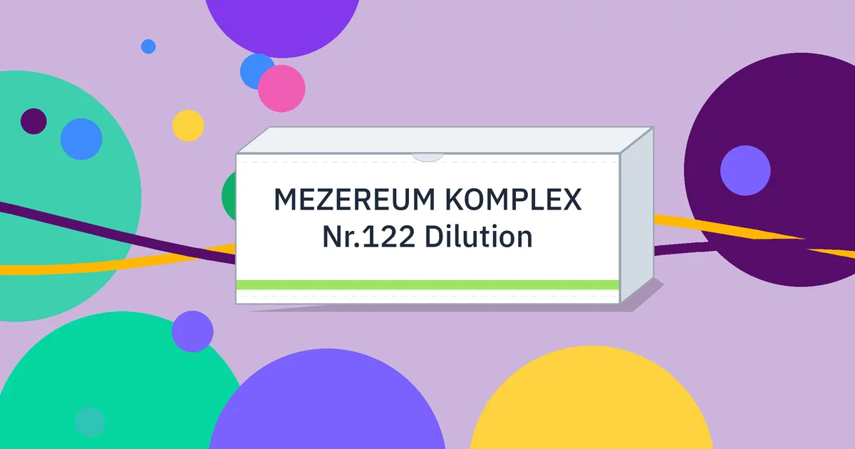 Symbolbild: Packung mit der Aufschrift MEZEREUM KOMPLEX Nr.122 Dilution (PZN 01910425) – Verfügbarkeit und Bezug in Apotheken in Frankfurt am Main