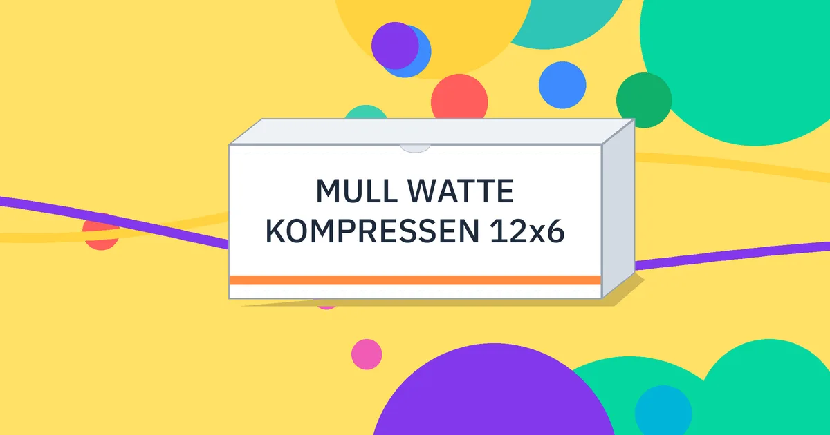 Symbolbild: Packung mit der Aufschrift MULL WATTE KOMPRESSEN 12x6 (PZN 01722681) – Verfügbarkeit und Bezug in Apotheken in Frankfurt am Main