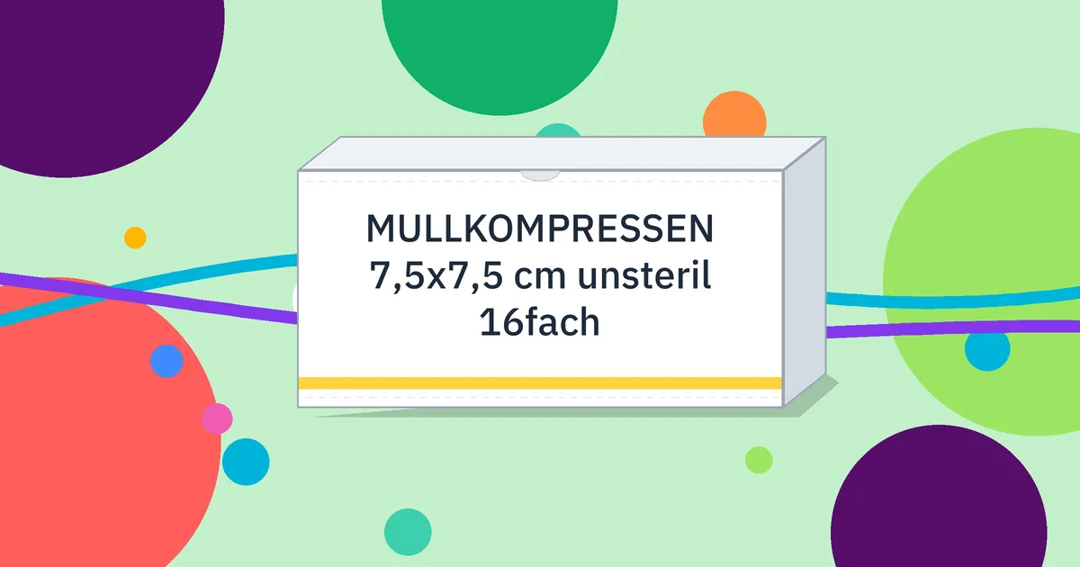 Symbolbild: Packung mit der Aufschrift MULLKOMPRESSEN 7,5x7,5 cm unsteril 16fach (PZN 07099384) – Verfügbarkeit und Bezug in Apotheken in Frankfurt am Main