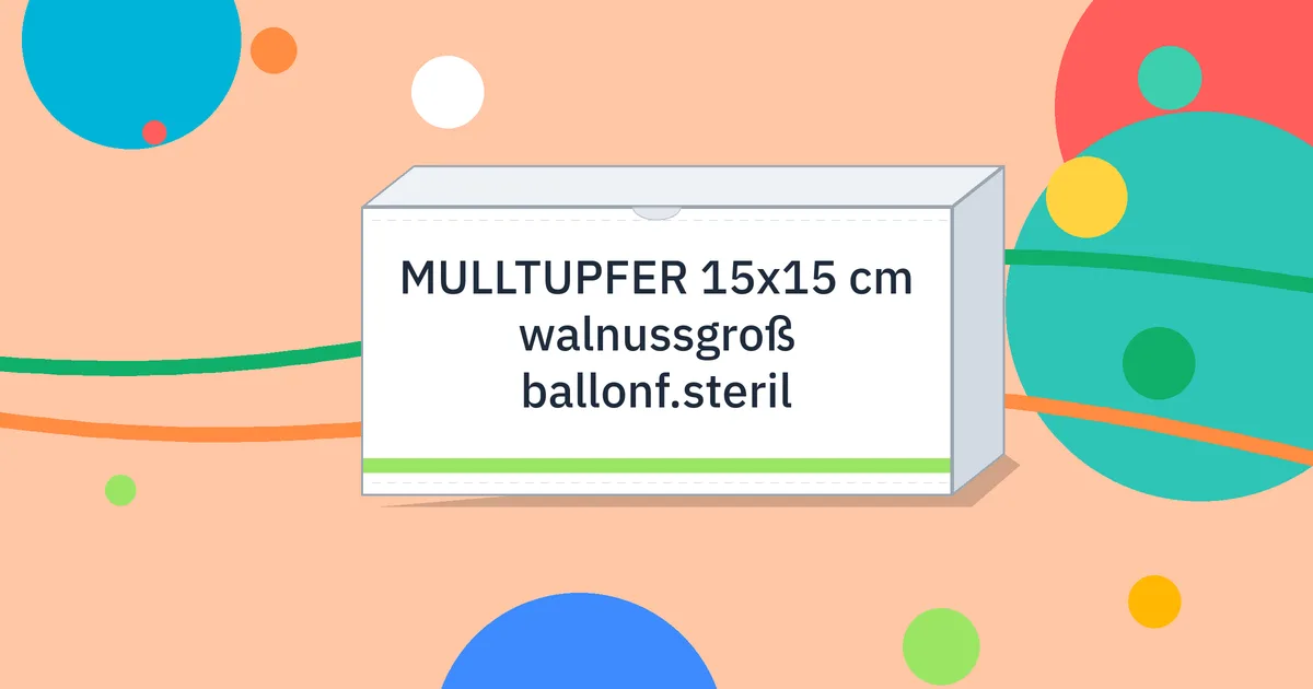 Symbolbild: Packung mit der Aufschrift MULLTUPFER 15x15 cm walnussgroß ballonf.steril (PZN 14266902) – Verfügbarkeit und Bezug in Apotheken in Frankfurt am Main