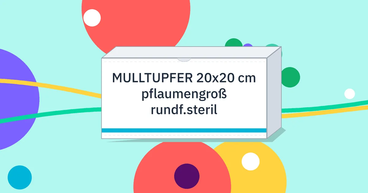 Symbolbild: Packung mit der Aufschrift MULLTUPFER 20x20 cm pflaumengroß rundf.steril (PZN 00137696) – Verfügbarkeit und Bezug in Apotheken in Frankfurt am Main
