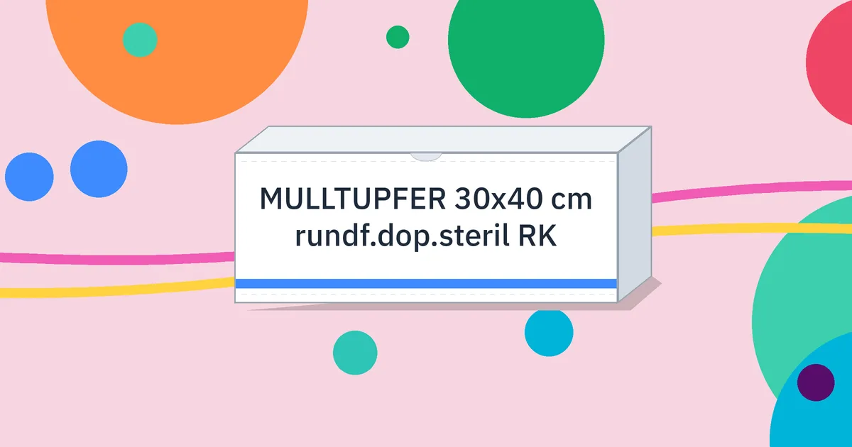 Symbolbild: Packung mit der Aufschrift MULLTUPFER 30x40 cm rundf.dop.steril RK (PZN 13165263) – Verfügbarkeit und Bezug in Apotheken in Frankfurt am Main