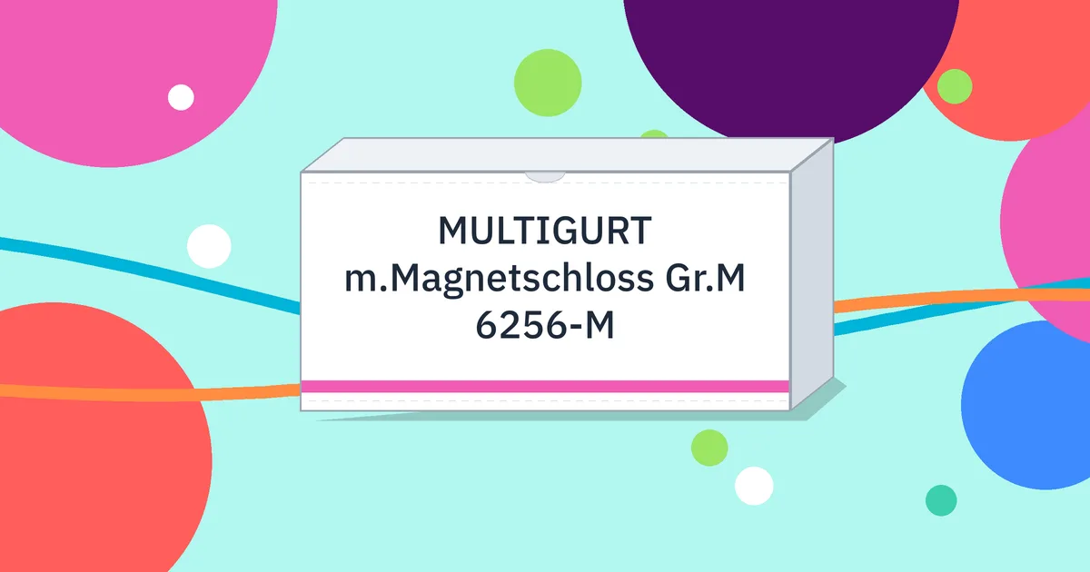 Symbolbild: Packung mit der Aufschrift MULTIGURT m.Magnetschloss Gr.M 6256-M (PZN 13586303) – Verfügbarkeit und Bezug in Apotheken in Frankfurt am Main