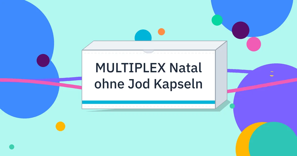 Symbolbild: Packung mit der Aufschrift MULTIPLEX Natal ohne Jod Kapseln (PZN 09722640) – Verfügbarkeit und Bezug in Apotheken in Frankfurt am Main