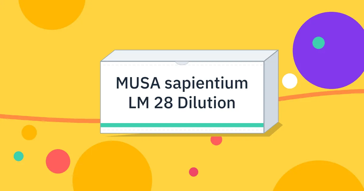 Symbolbild: Packung mit der Aufschrift MUSA sapientium LM 28 Dilution (PZN 13611886) – Verfügbarkeit und Bezug in Apotheken in Frankfurt am Main