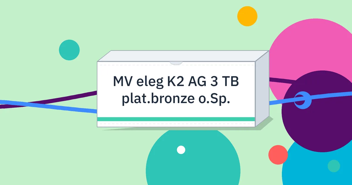 Symbolbild: Packung mit der Aufschrift MV eleg K2 AG 3 TB plat.bronze o.Sp. (PZN 14717983) – Verfügbarkeit und Bezug in Apotheken in Frankfurt am Main