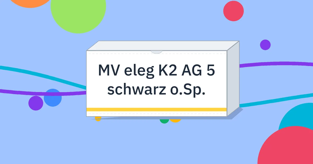 Symbolbild: Packung mit der Aufschrift MV eleg K2 AG 5 schwarz o.Sp. (PZN 00342344) – Verfügbarkeit und Bezug in Apotheken in Frankfurt am Main