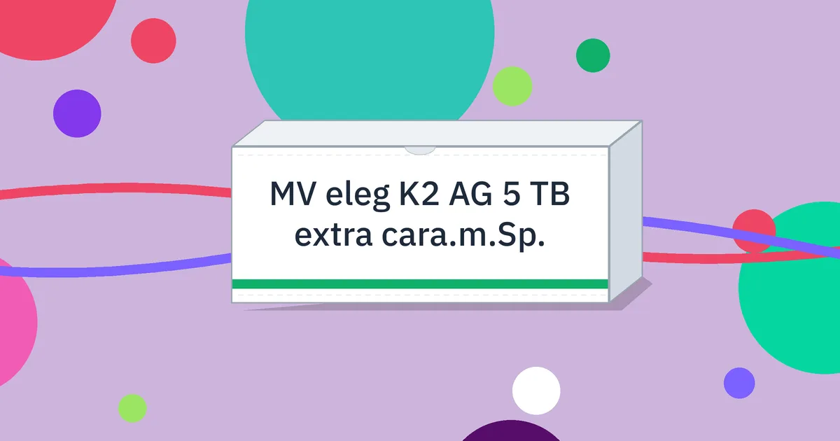 Symbolbild: Packung mit der Aufschrift MV eleg K2 AG 5 TB extra cara.m.Sp. (PZN 09876231) – Verfügbarkeit und Bezug in Apotheken in Frankfurt am Main