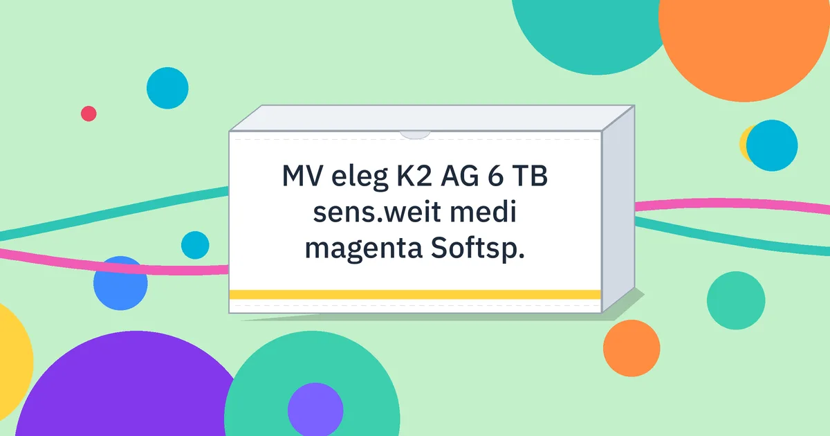 Symbolbild: Packung mit der Aufschrift MV eleg K2 AG 6 TB sens.weit medi magenta Softsp. (PZN 14641599) – Verfügbarkeit und Bezug in Apotheken in Frankfurt am Main