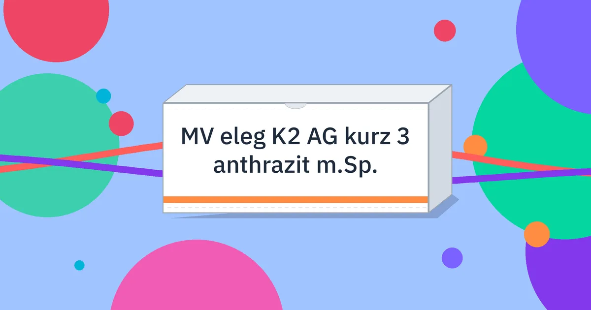 Symbolbild: Packung mit der Aufschrift MV eleg K2 AG kurz 3 anthrazit m.Sp. (PZN 00644140) – Verfügbarkeit und Bezug in Apotheken in Frankfurt am Main