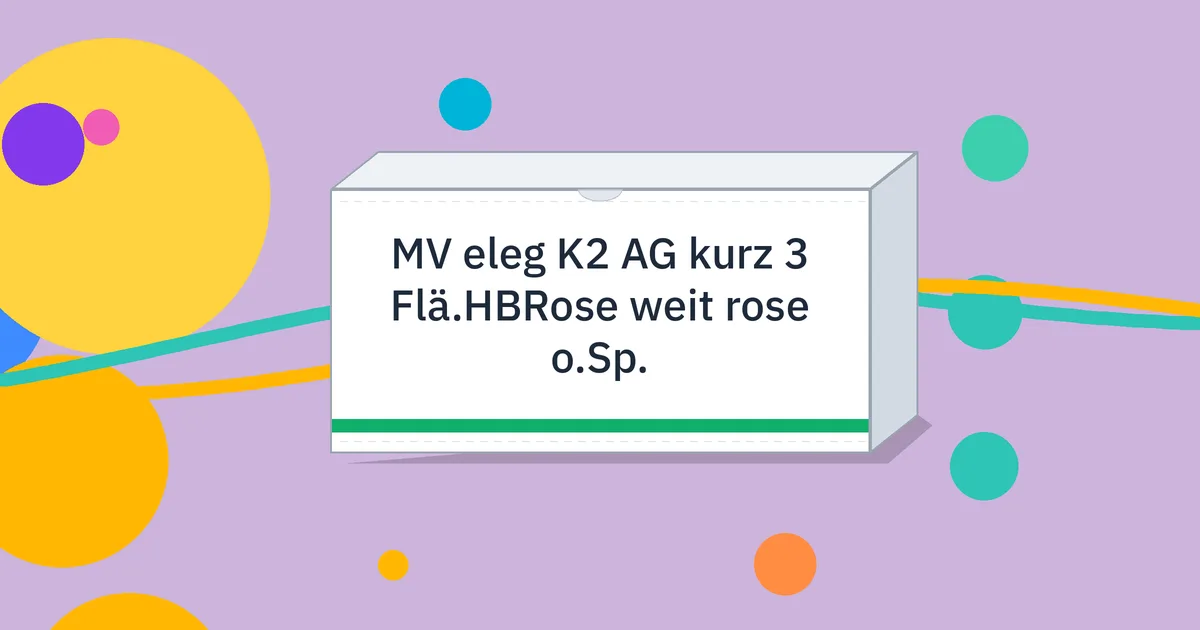 Symbolbild: Packung mit der Aufschrift MV eleg K2 AG kurz 3 Flä.HBRose weit rose o.Sp. (PZN 15705798) – Verfügbarkeit und Bezug in Apotheken in Frankfurt am Main