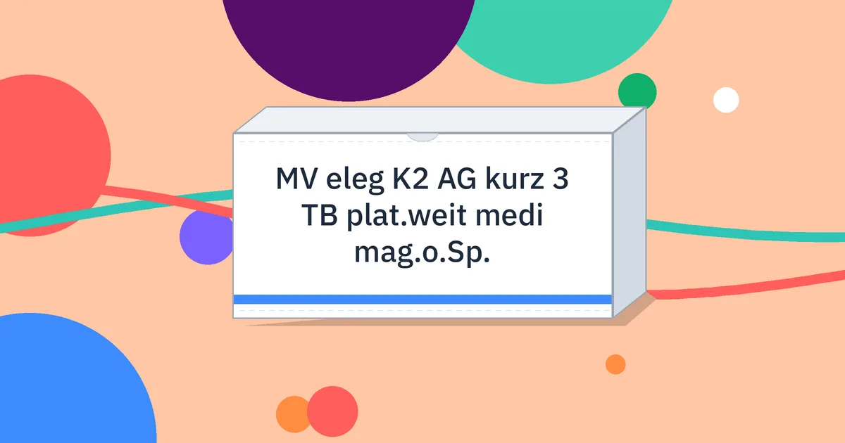 Symbolbild: Packung mit der Aufschrift MV eleg K2 AG kurz 3 TB plat.weit medi mag.o.Sp. (PZN 14635162) – Verfügbarkeit und Bezug in Apotheken in Frankfurt am Main