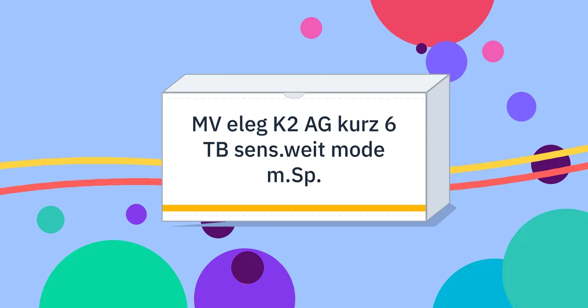 Symbolbild: Packung mit der Aufschrift MV eleg K2 AG kurz 6 TB sens.weit mode m.Sp. (PZN 09863300) – Verfügbarkeit und Bezug in Apotheken in Frankfurt am Main