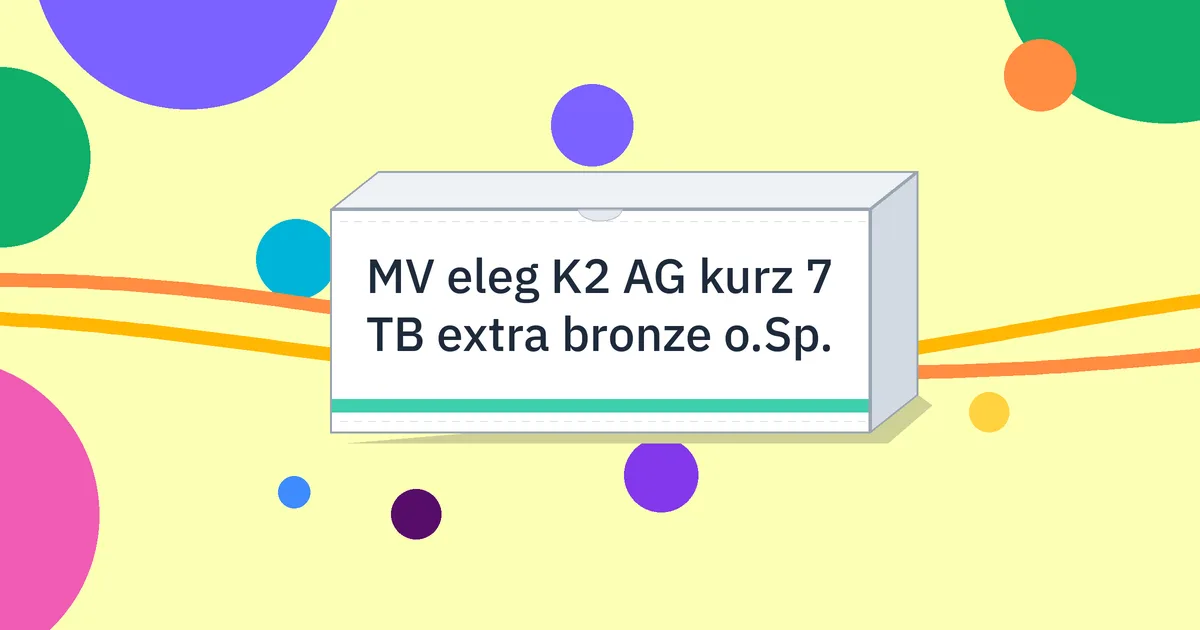 Symbolbild: Packung mit der Aufschrift MV eleg K2 AG kurz 7 TB extra bronze o.Sp. (PZN 14716268) – Verfügbarkeit und Bezug in Apotheken in Frankfurt am Main