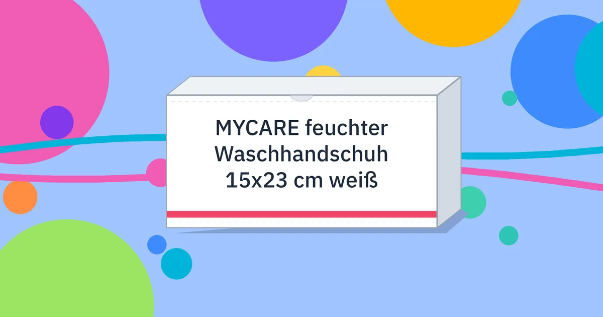Symbolbild: Packung mit der Aufschrift MYCARE feuchter Waschhandschuh 15x23 cm weiß (PZN 20056623) – Verfügbarkeit und Bezug in Apotheken in Frankfurt am Main