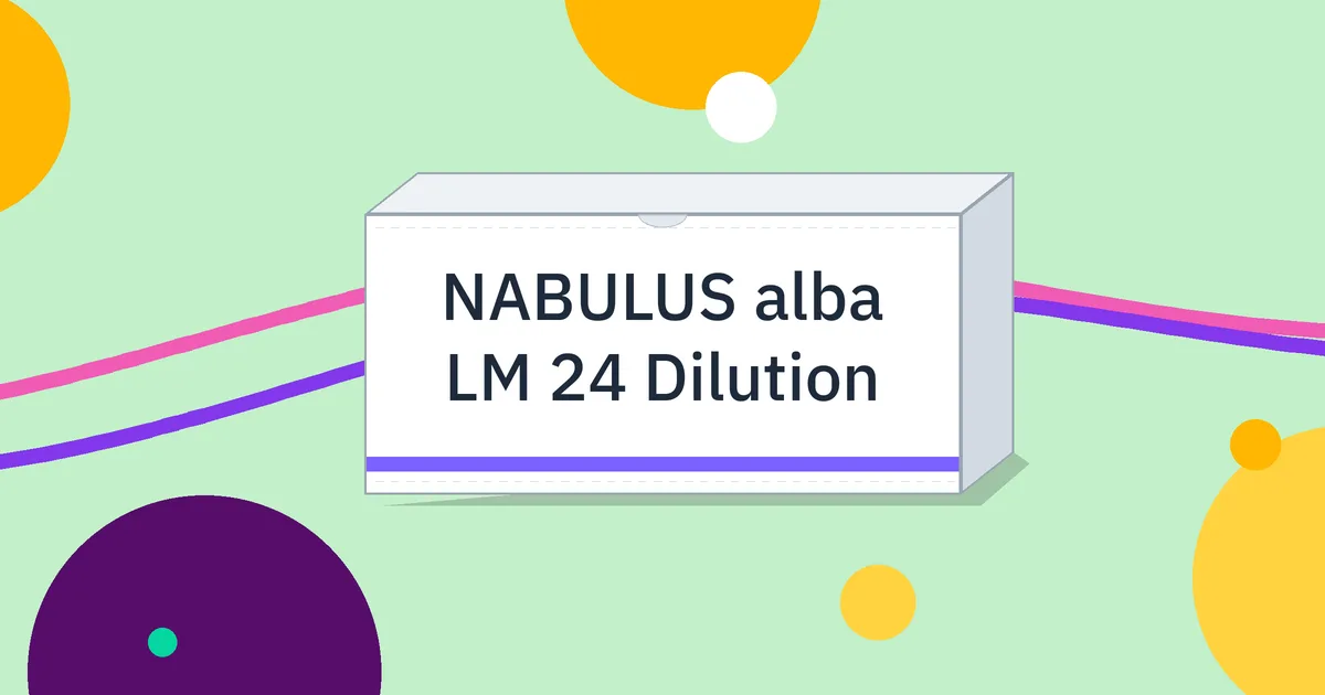 Symbolbild: Packung mit der Aufschrift NABULUS alba LM 24 Dilution (PZN 13615542) – Verfügbarkeit und Bezug in Apotheken in Frankfurt am Main