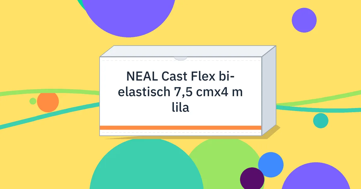 Symbolbild: Packung mit der Aufschrift NEAL Cast Flex bi-elastisch 7,5 cmx4 m lila (PZN 19530870) – Verfügbarkeit und Bezug in Apotheken in Frankfurt am Main