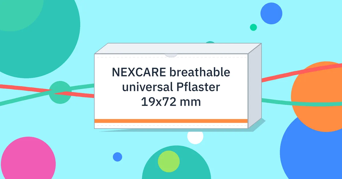Symbolbild: Packung mit der Aufschrift NEXCARE breathable universal Pflaster 19x72 mm (PZN 16319123) – Verfügbarkeit und Bezug in Apotheken in Frankfurt am Main