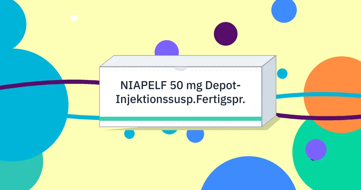 Symbolbild: Packung mit der Aufschrift NIAPELF 50 mg Depot-Injektionssusp.Fertigspr. (PZN 20119849) – Verfügbarkeit und Bezug in Apotheken in Frankfurt am Main