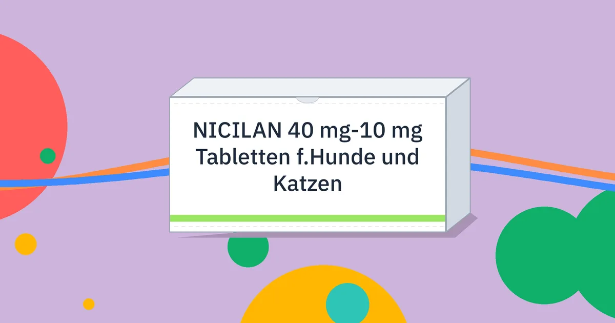 Symbolbild: Packung mit der Aufschrift NICILAN 40 mg-10 mg Tabletten f.Hunde und Katzen (PZN 16138976) – Verfügbarkeit und Bezug in Apotheken in Frankfurt am Main