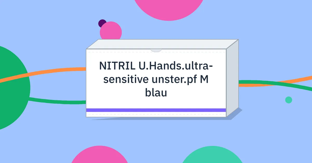 Symbolbild: Packung mit der Aufschrift NITRIL U.Hands.ultra-sensitive unster.pf M blau (PZN 13973968) – Verfügbarkeit und Bezug in Apotheken in Frankfurt am Main