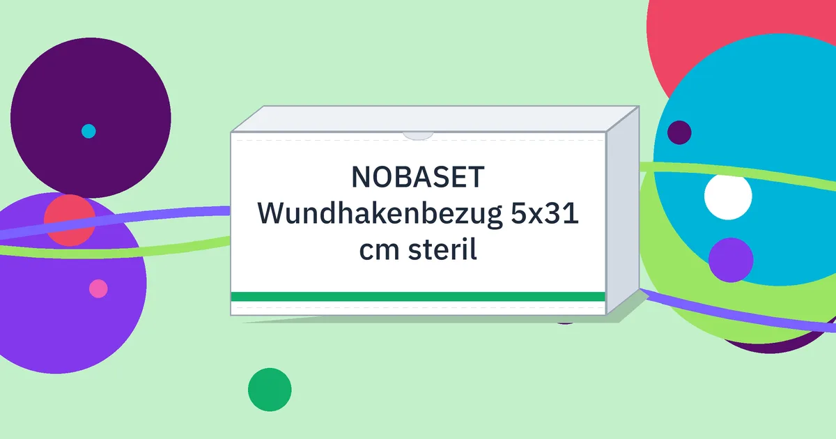 Symbolbild: Packung mit der Aufschrift NOBASET Wundhakenbezug 5x31 cm steril (PZN 18367853) – Verfügbarkeit und Bezug in Apotheken in Frankfurt am Main
