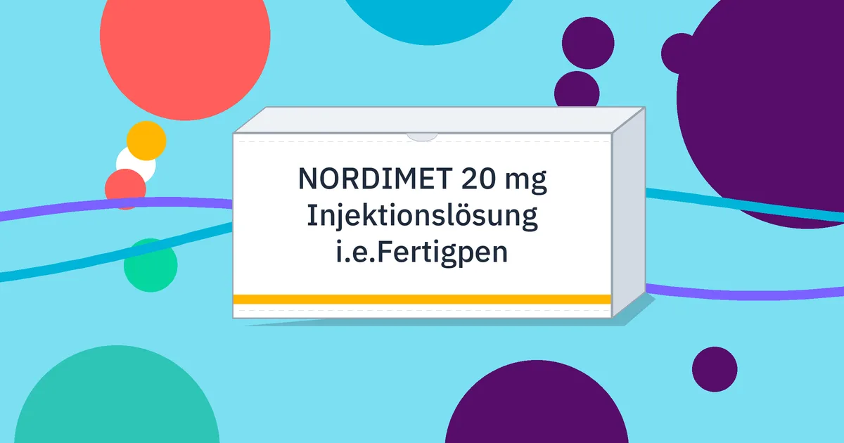 Symbolbild: Packung mit der Aufschrift NORDIMET 20 mg Injektionslösung i.e.Fertigpen (PZN 15264578) – Verfügbarkeit und Bezug in Apotheken in Frankfurt am Main