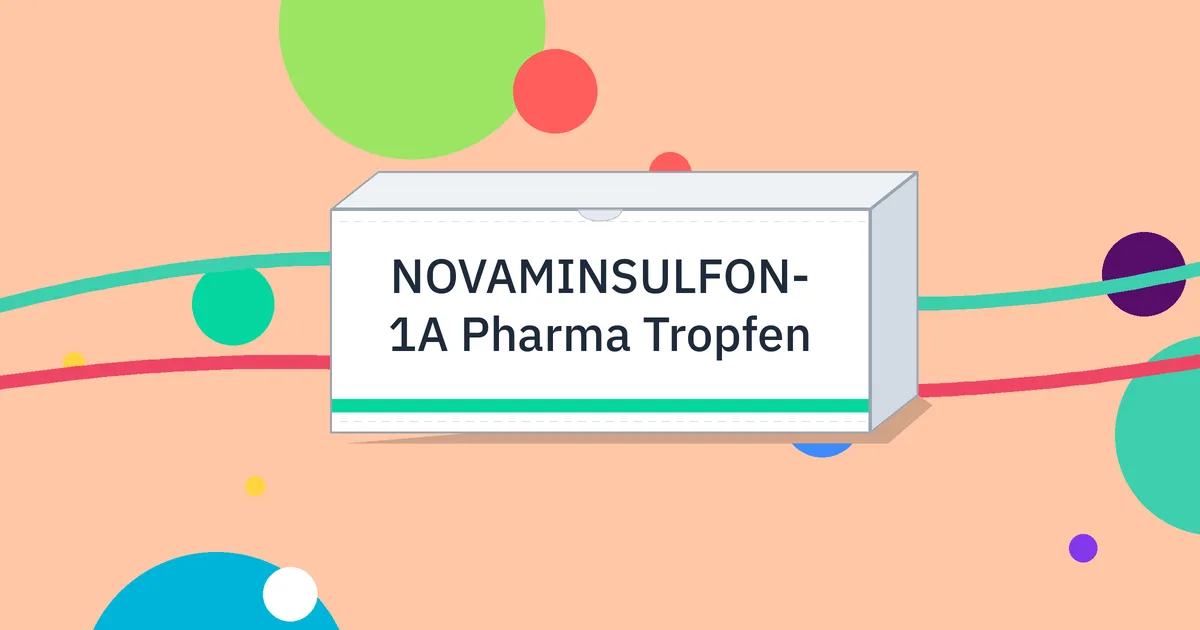 Symbolbild: Packung mit der Aufschrift NOVAMINSULFON-1A Pharma Tropfen (PZN 07387901) – Verfügbarkeit und Bezug in Apotheken in Frankfurt am Main