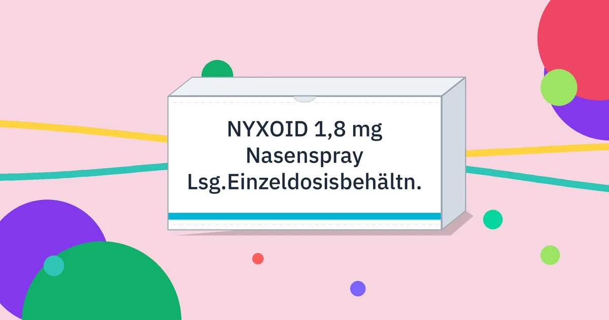 Symbolbild: Packung mit der Aufschrift NYXOID 1,8 mg Nasenspray Lsg.Einzeldosisbehältn. (PZN 13919472) – Verfügbarkeit und Bezug in Apotheken in Frankfurt am Main