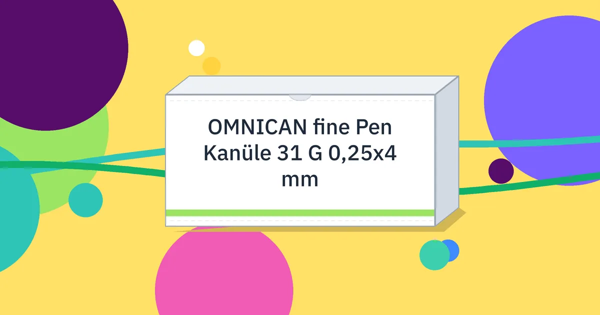 Symbolbild: Packung mit der Aufschrift OMNICAN fine Pen Kanüle 31 G 0,25x4 mm (PZN 09948462) – Verfügbarkeit und Bezug in Apotheken in Frankfurt am Main