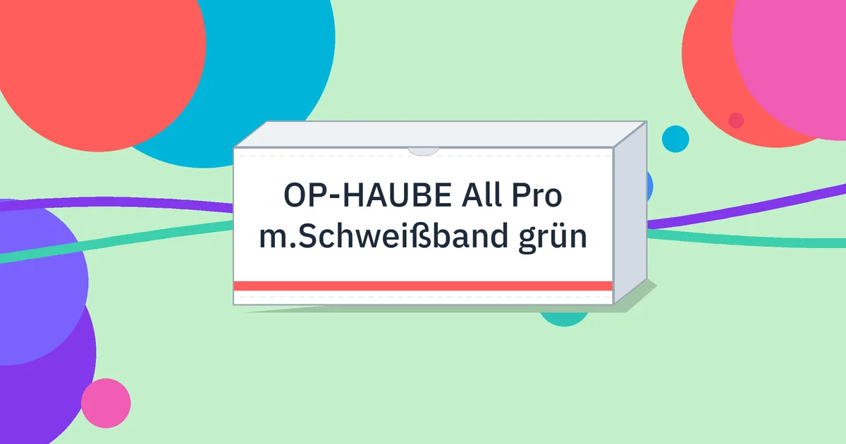 Symbolbild: Packung mit der Aufschrift OP-HAUBE All Pro m.Schweißband grün (PZN 20393237) – Verfügbarkeit und Bezug in Apotheken in Frankfurt am Main