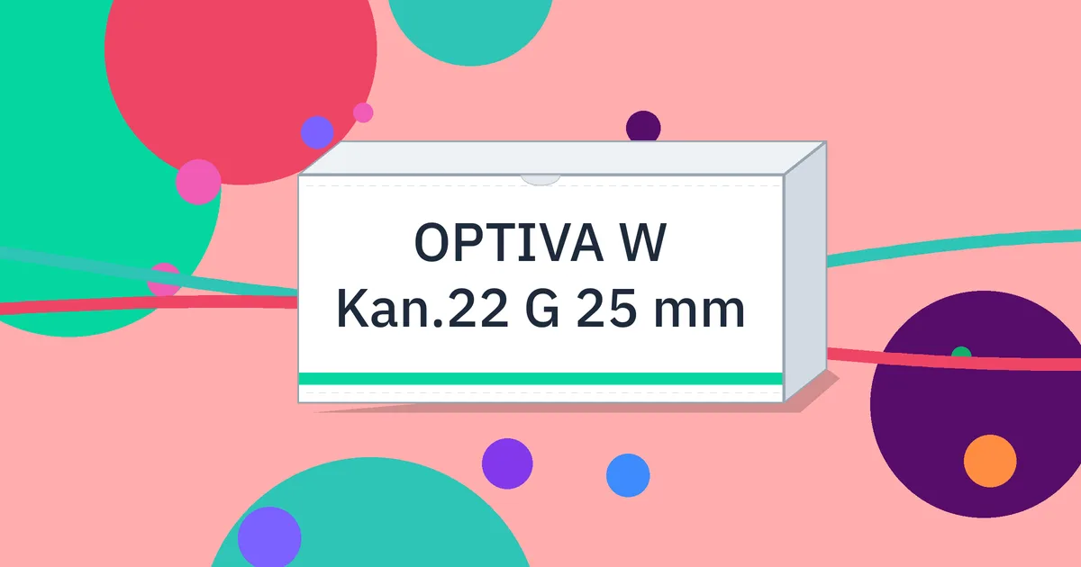 Symbolbild: Packung mit der Aufschrift OPTIVA W Kan.22 G 25 mm (PZN 00912356) – Verfügbarkeit und Bezug in Apotheken in Frankfurt am Main