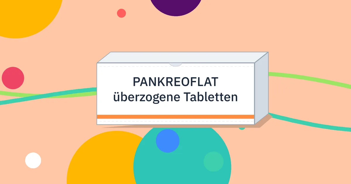 Symbolbild: Packung mit der Aufschrift PANKREOFLAT überzogene Tabletten (PZN 00762483) – Verfügbarkeit und Bezug in Apotheken in Frankfurt am Main