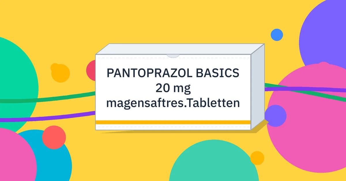 Symbolbild: Packung mit der Aufschrift PANTOPRAZOL BASICS 20 mg magensaftres.Tabletten (PZN 03275789) – Verfügbarkeit und Bezug in Apotheken in Frankfurt am Main