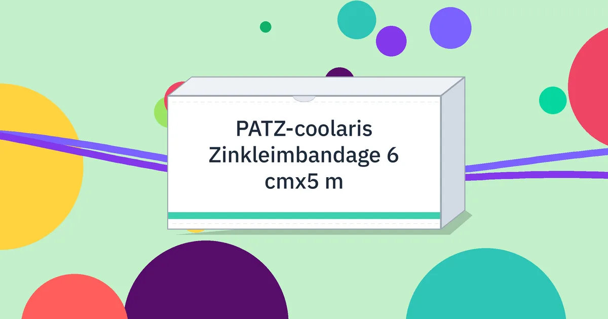 Symbolbild: Packung mit der Aufschrift PATZ-coolaris Zinkleimbandage 6 cmx5 m (PZN 19800128) – Verfügbarkeit und Bezug in Apotheken in Frankfurt am Main