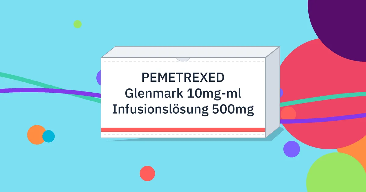 Symbolbild: Packung mit der Aufschrift PEMETREXED Glenmark 10mg-ml Infusionslösung 500mg (PZN 17543526) – Verfügbarkeit und Bezug in Apotheken in Frankfurt am Main
